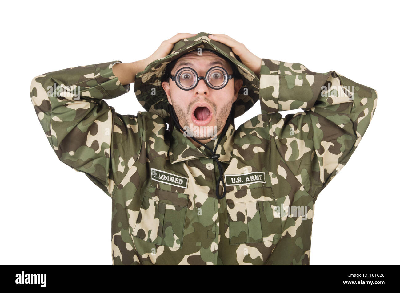 Funny soldier isolated on white Stock Photo - Alamy