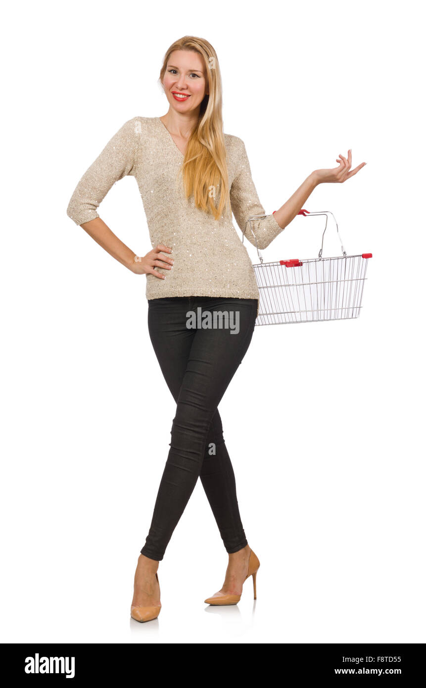 Woman doing shopping in supermarket isolated on white Stock Photo - Alamy