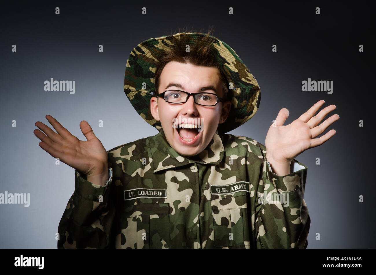 Funny soldier in military concept Stock Photo - Alamy