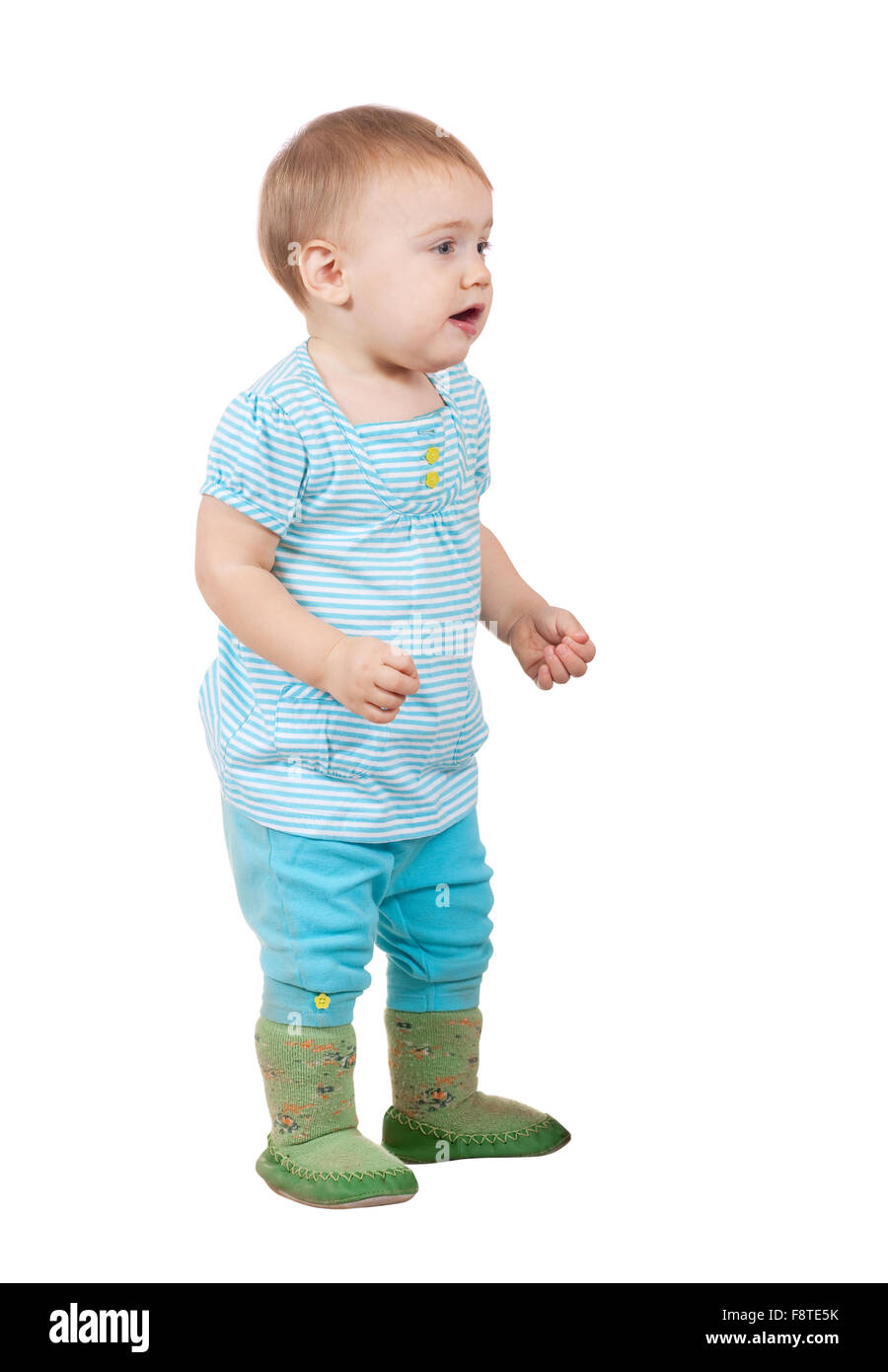 Year-old child standing over white background Stock Photo - Alamy