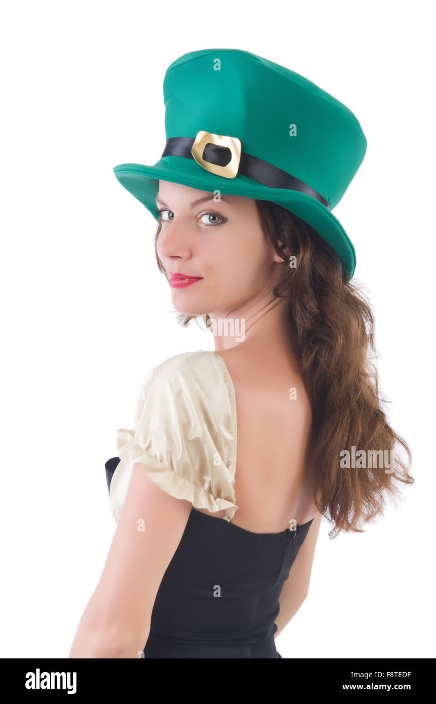 Female model in Irish costume isolated on white Stock Photo - Alamy