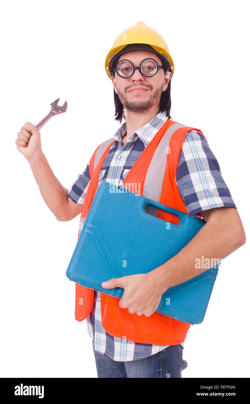 Foreman with tool kit isolated on white Stock Photo - Alamy