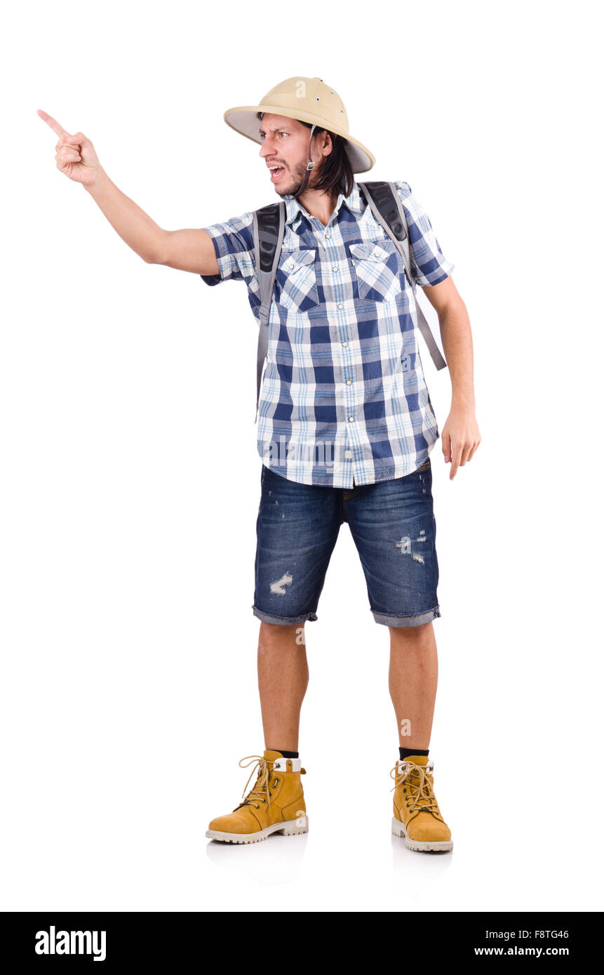 Young man hiker traveler standing Cut Out Stock Images & Pictures - Alamy