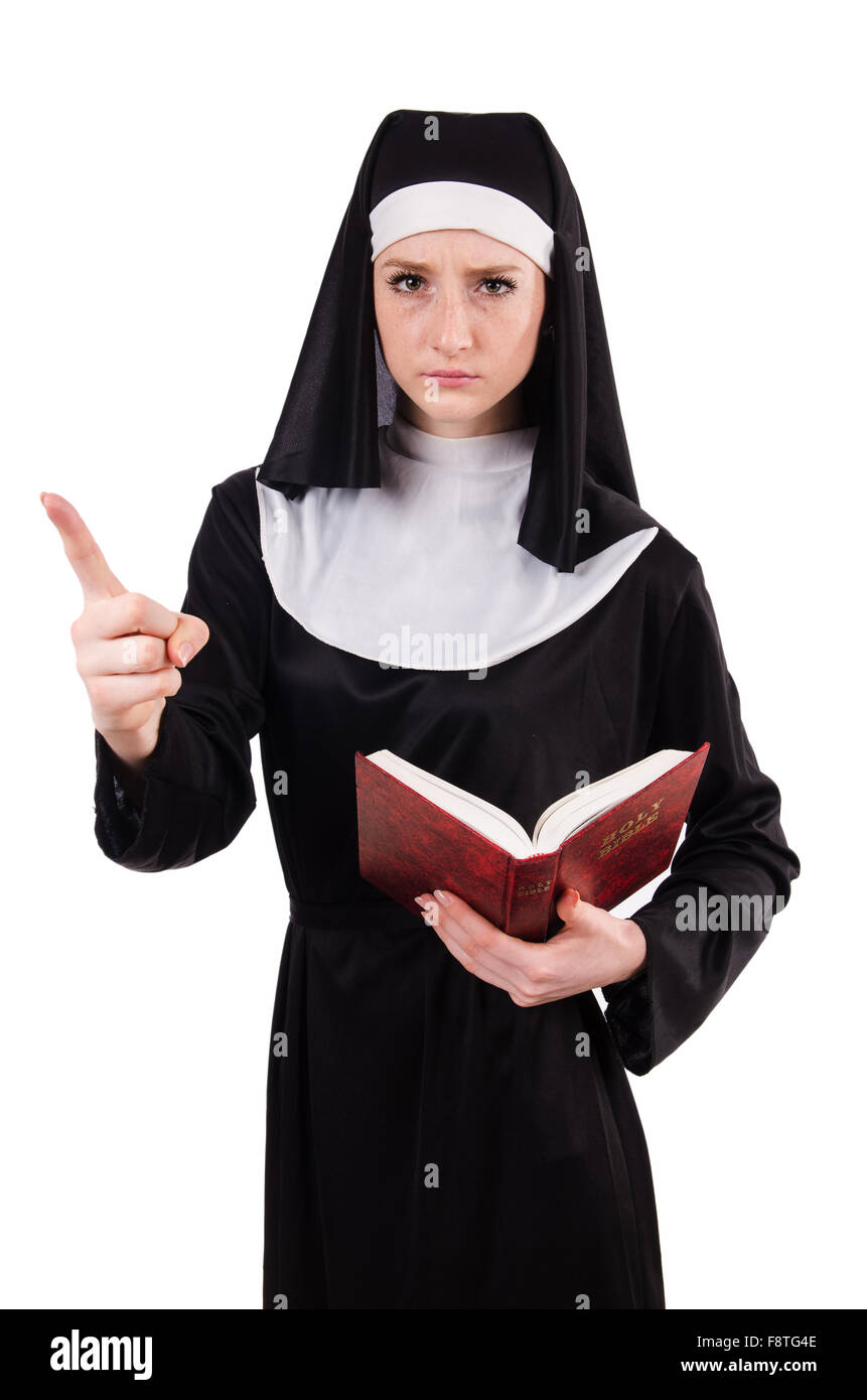 Young nun with bible isolated on white Stock Photo - Alamy