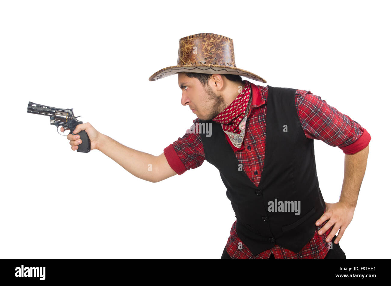Cowboy holding gun pistol Cut Out Stock Images & Pictures - Alamy