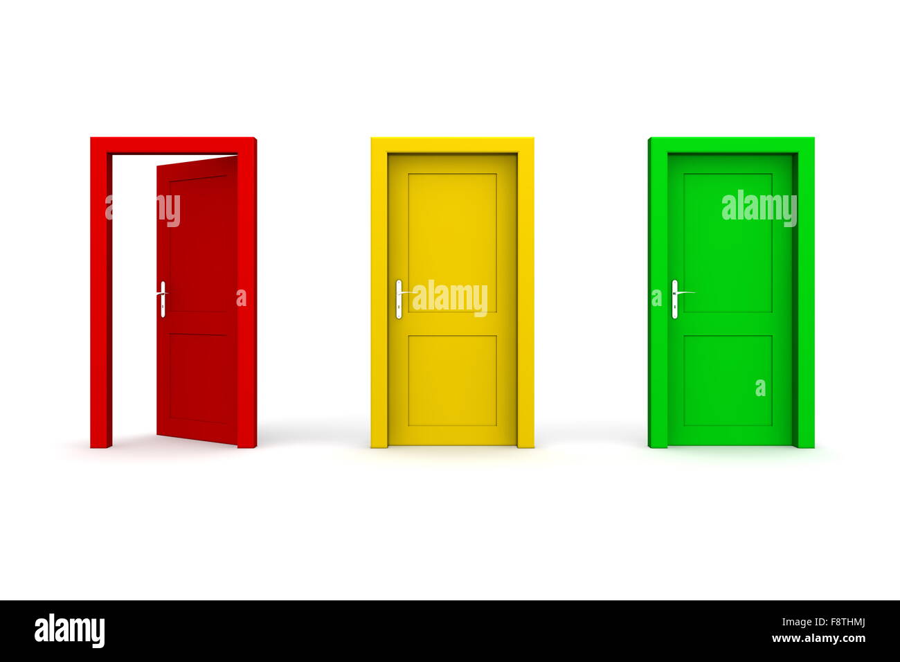 Three Coloured Doors - Open Red Stock Photo - Alamy