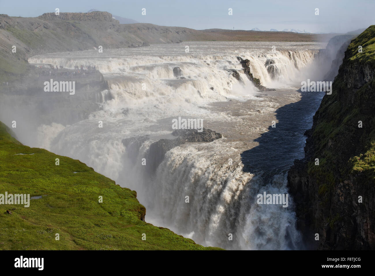 Field of lava and Gullfoss waterfall in Iceland Golden Circle Stock ...