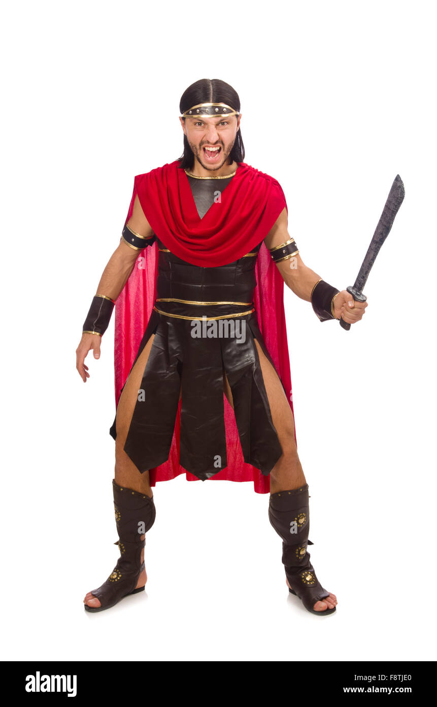 Gladiator with sword isolated on white Stock Photo - Alamy