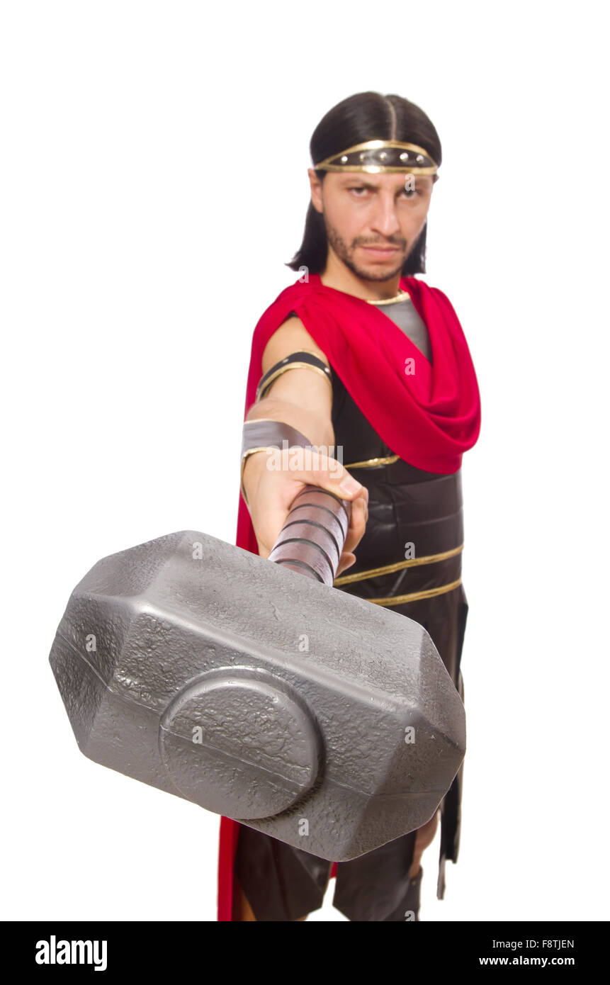Gladiator with hammer isolated on white Stock Photo - Alamy