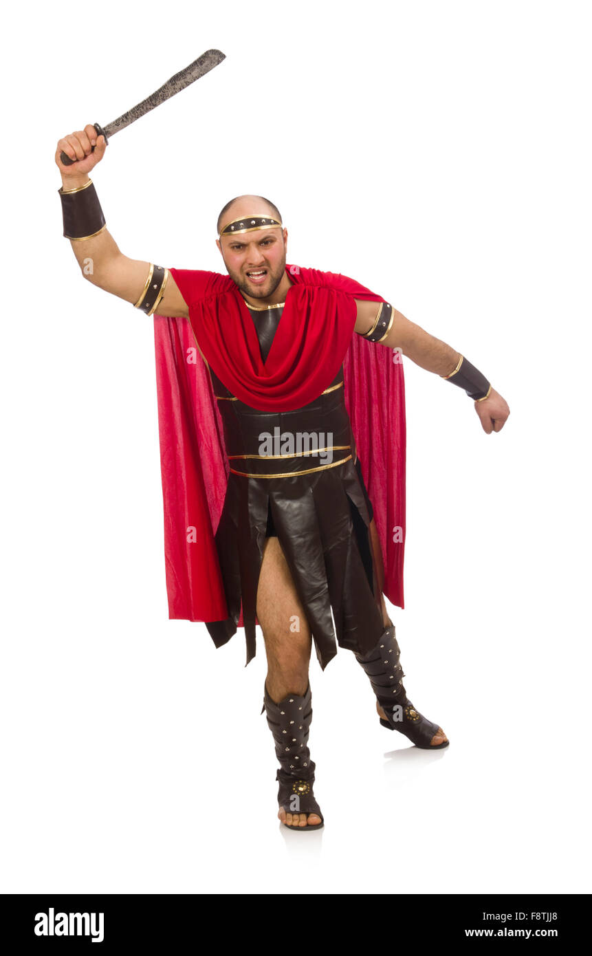 Gladiator holding sword isolated on white Stock Photo - Alamy