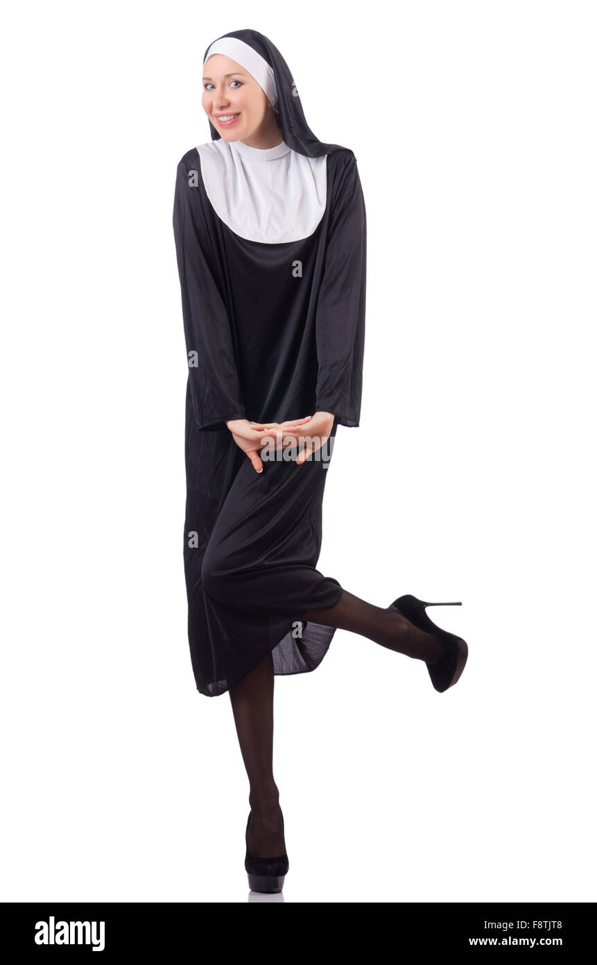 Pretty nun isolated on white Stock Photo - Alamy