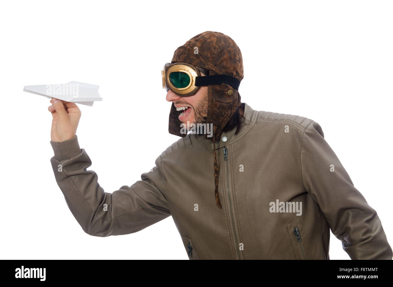 Funny pilot isolated on the white Stock Photo - Alamy