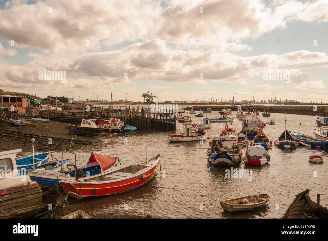 View of the small boats moored in the harbour at Paddy's Hole,Redcar ...