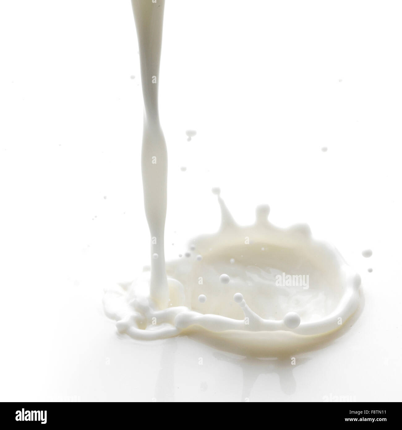 Pouring milk splash isolated on white background macro Stock Photo - Alamy