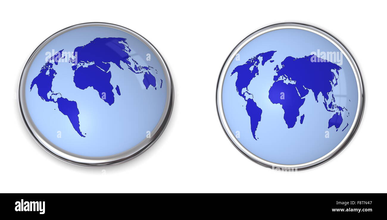 3D Button World Map Blue Stock Photo - Alamy