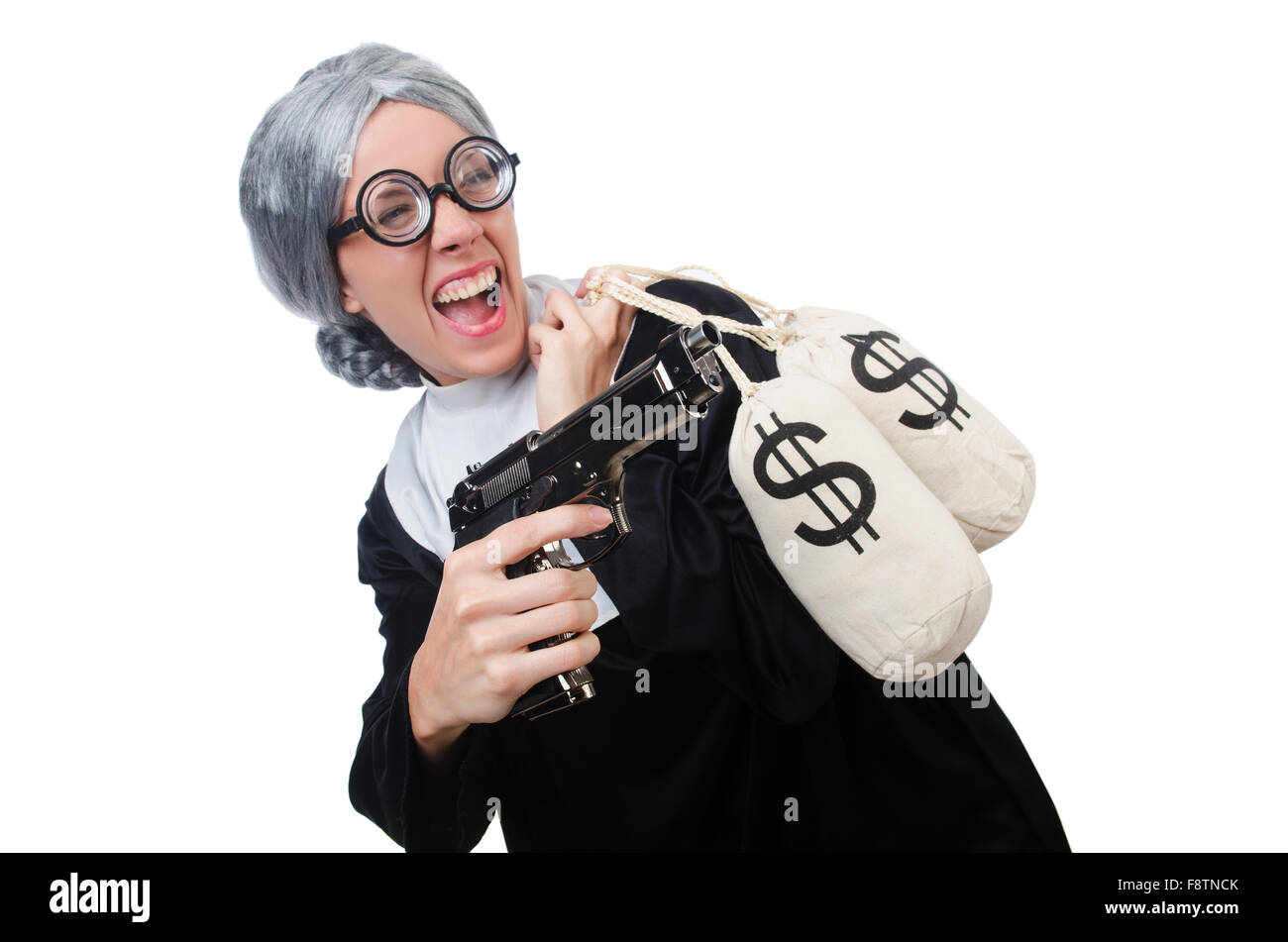 Comic nun isolated on white Stock Photo - Alamy