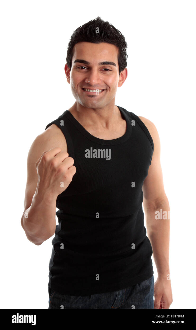 Smiling man success fist Stock Photo - Alamy