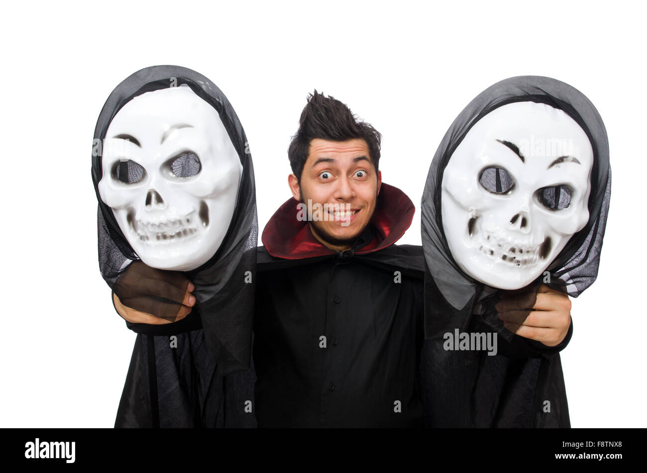 Man in horror costume with mask isolated on white Stock Photo - Alamy