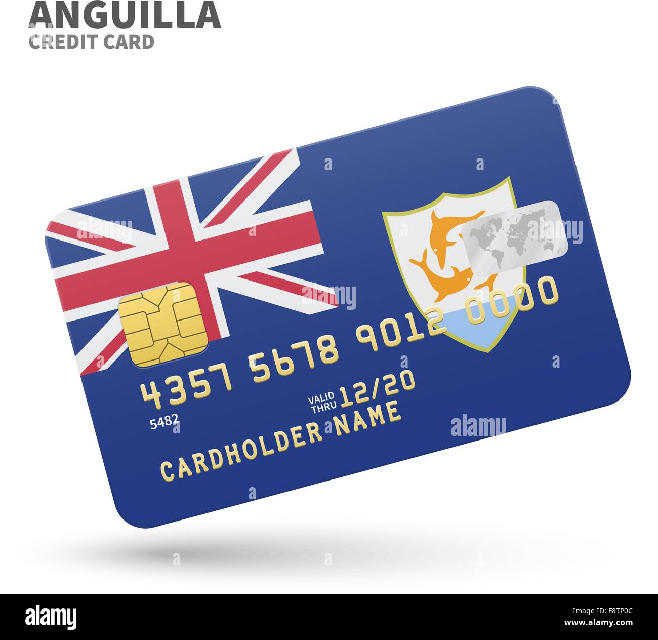 Credit card with Anguilla flag background for bank, presentations and ...
