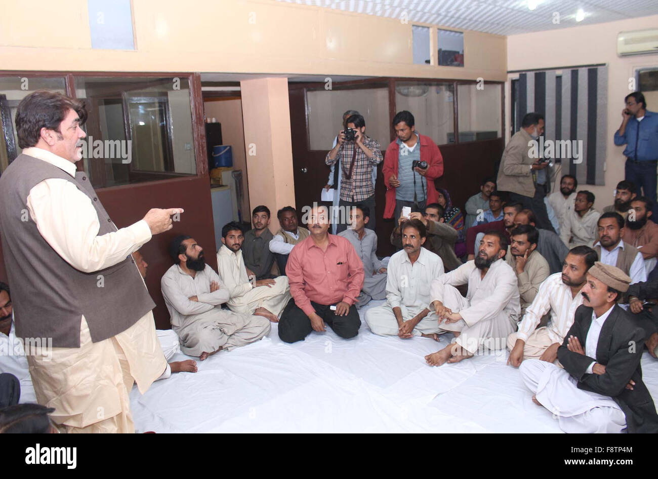 Leader of Tehreek-e-Insaf Ashraf Qureshi addressing to political ...