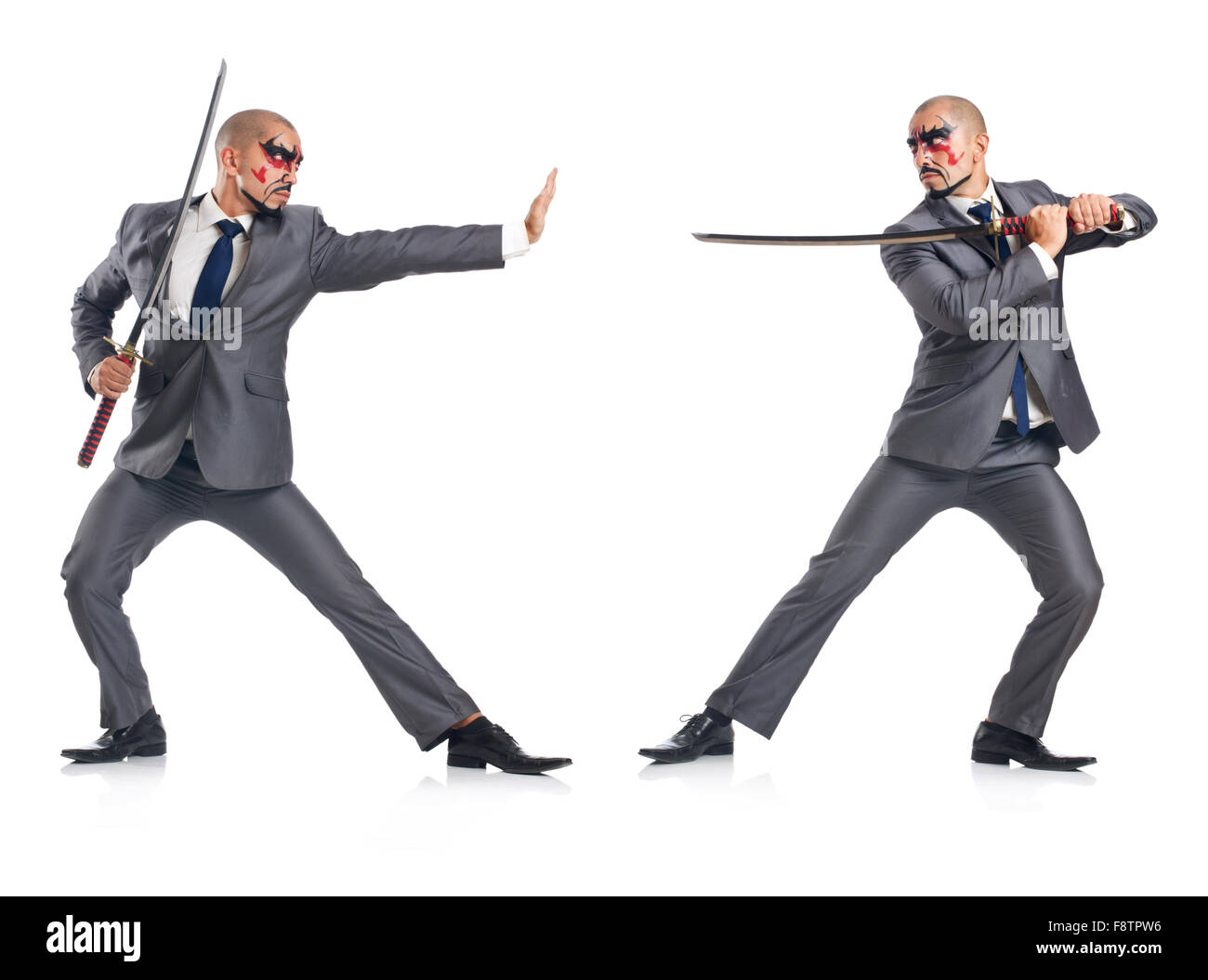 Two men figthing with the sword isolated on white Stock Photo - Alamy