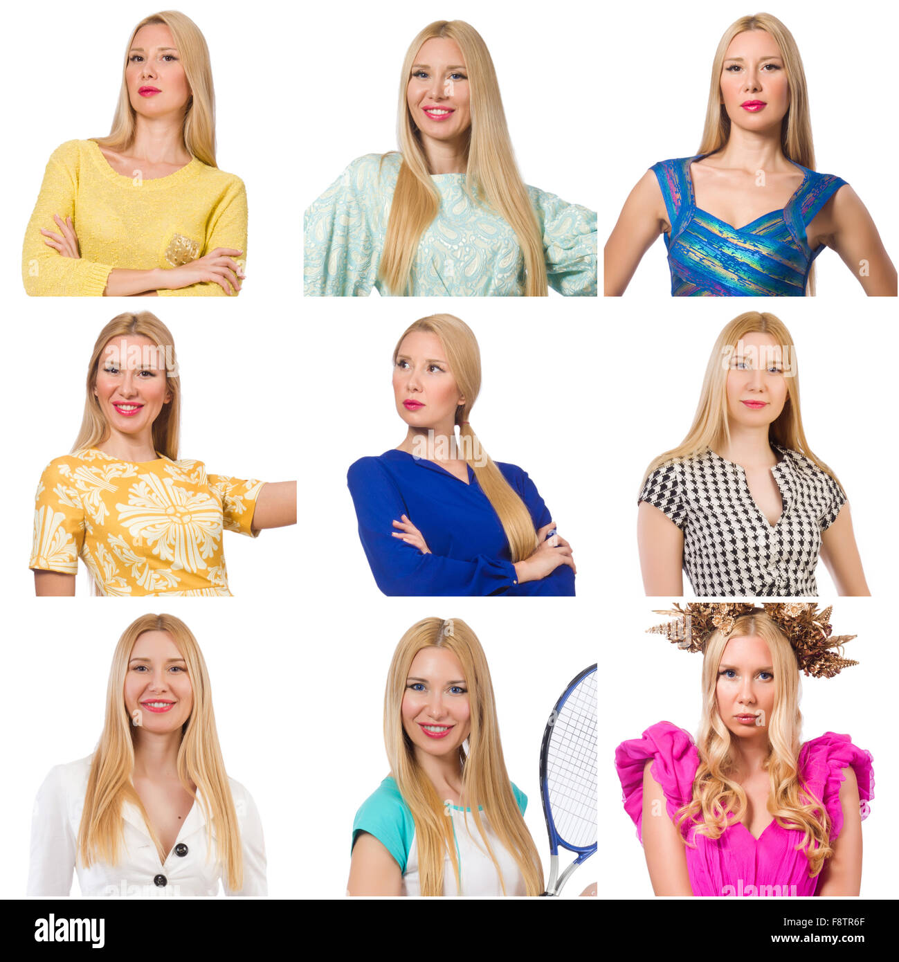 Collage of many faces from same model Stock Photo - Alamy