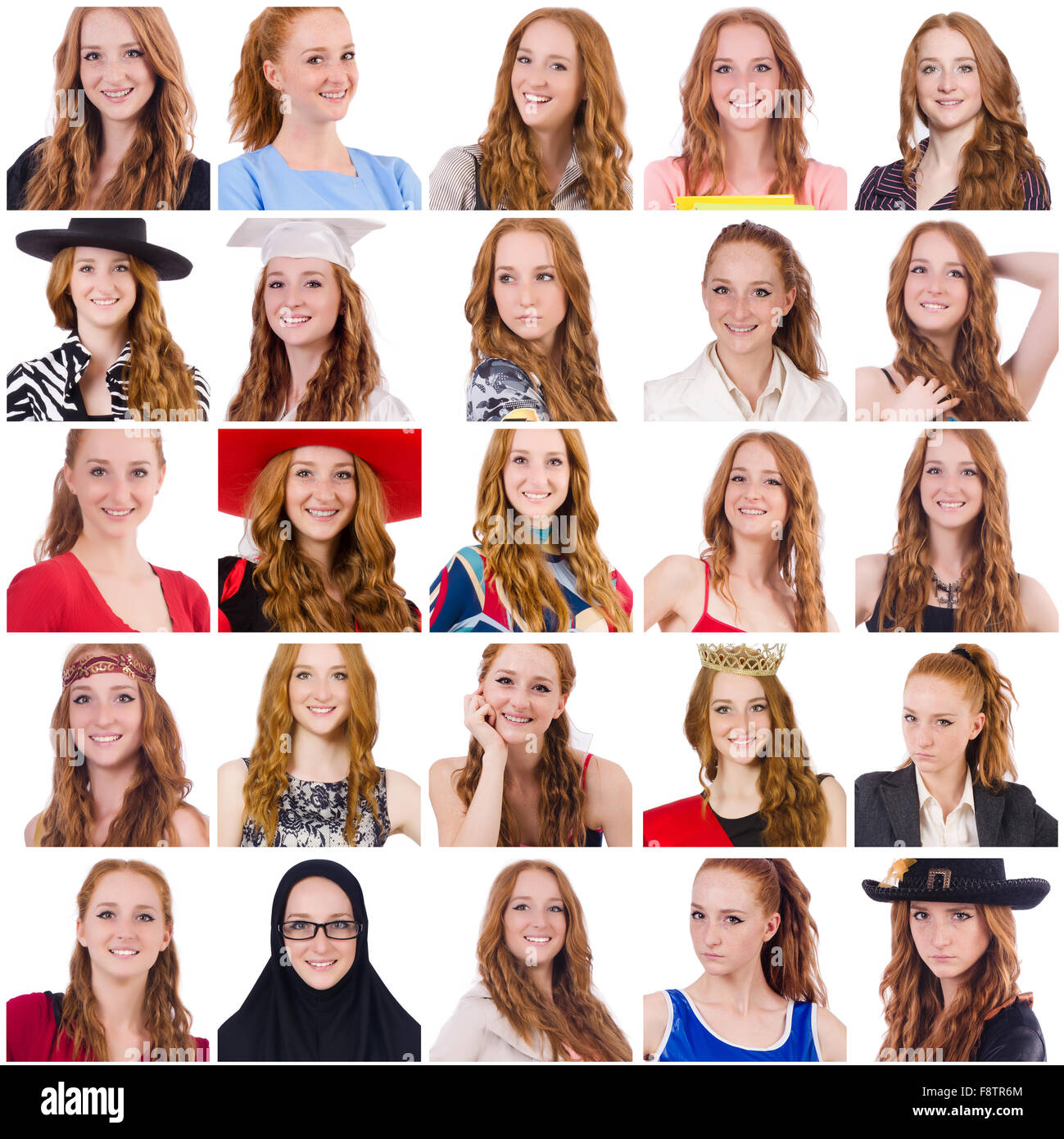 Collage of many faces from same model Stock Photo - Alamy