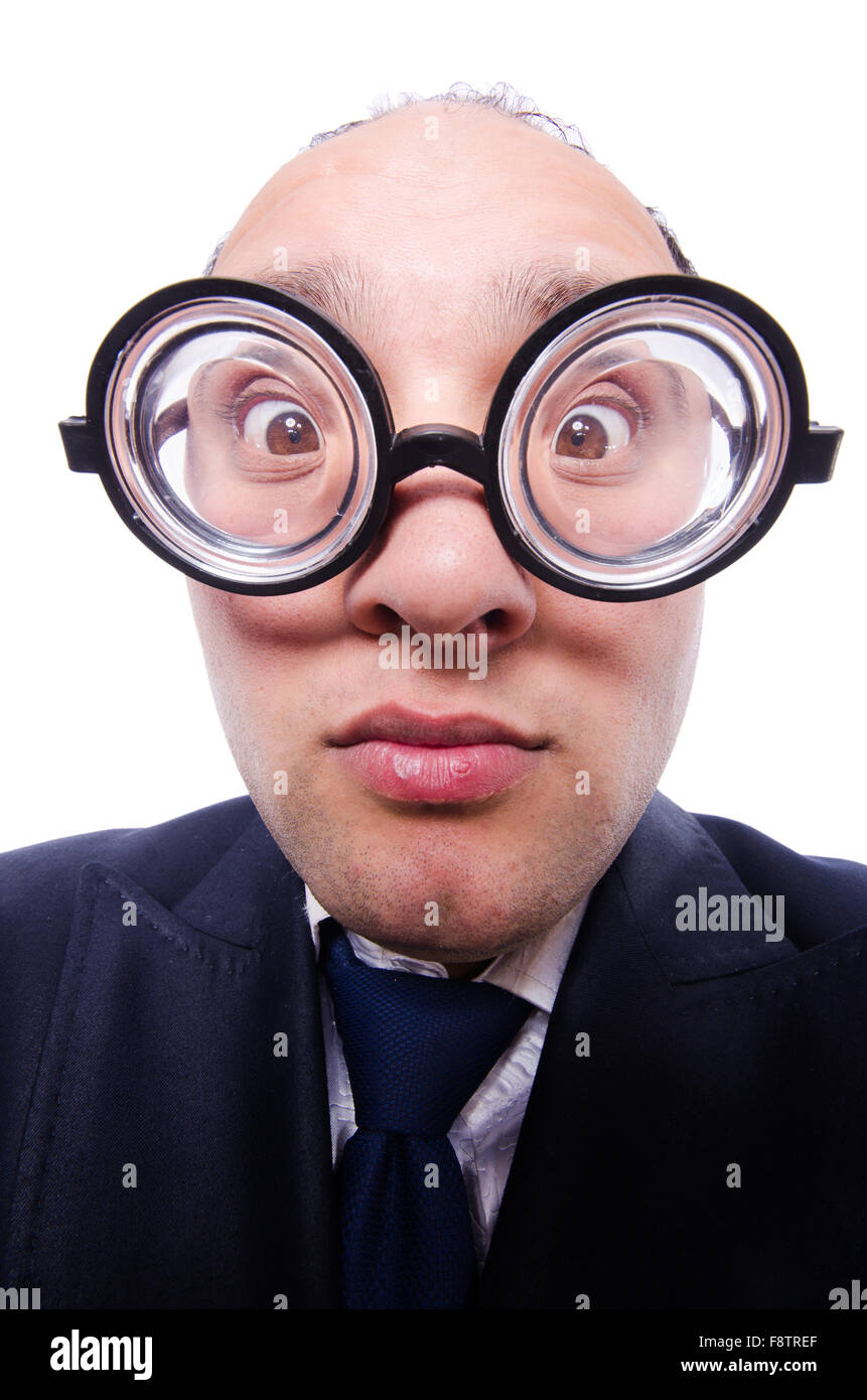 Funny man with glasses isolated on white Stock Photo - Alamy