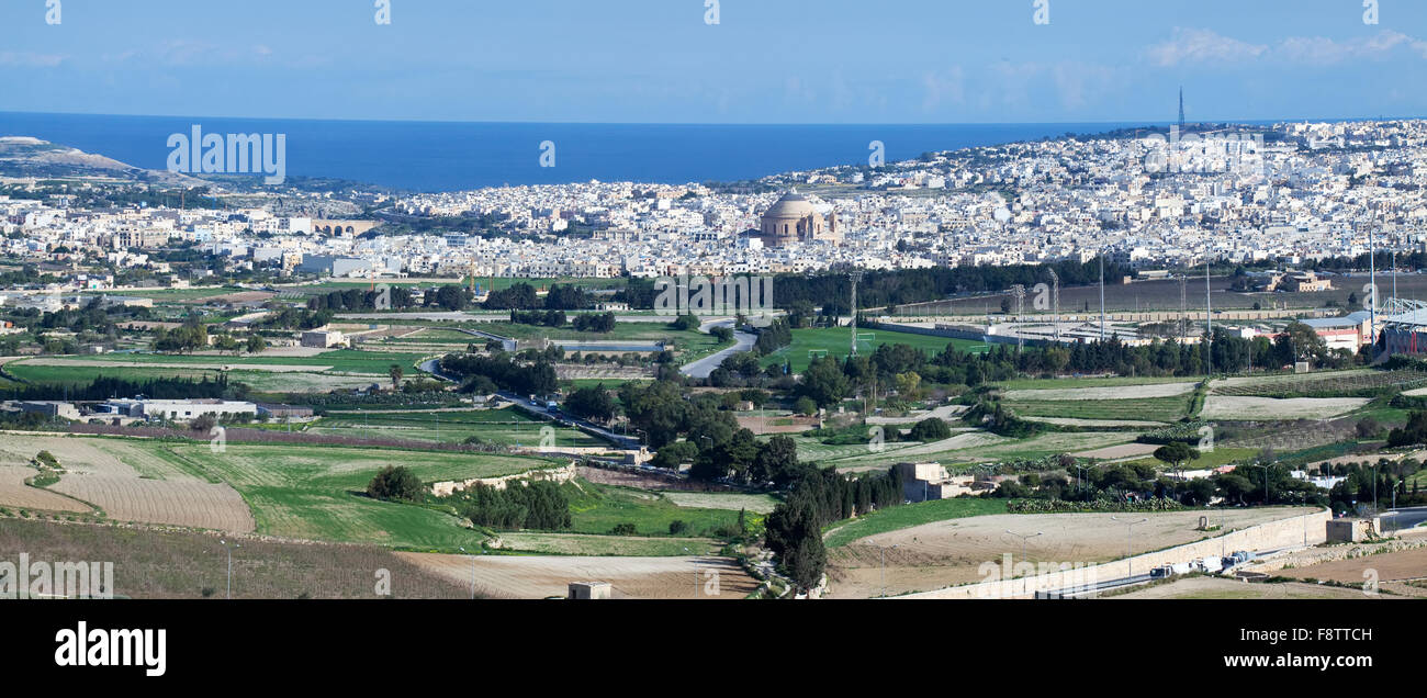 Panorama top view Malta country from old town Mdina Stock Photo - Alamy