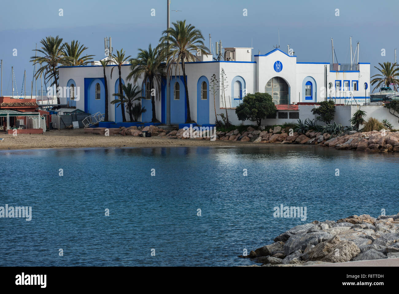 Building with palm trees at the marina in Marbella Spain Stock Photo ...
