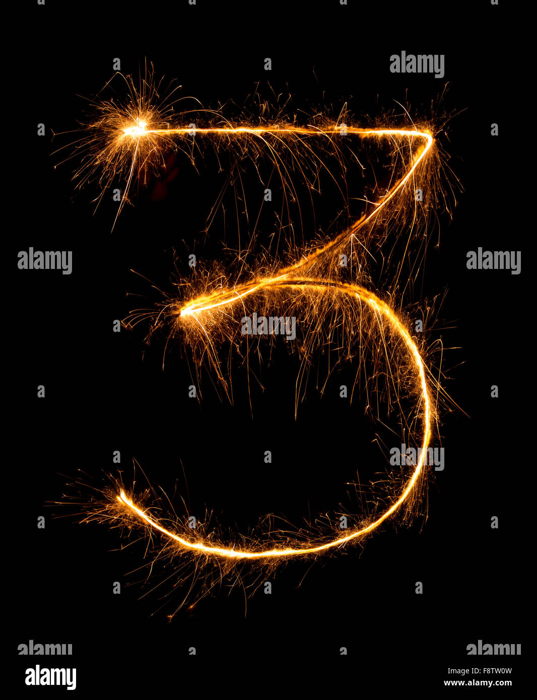 3.Digit three made of firework sparklers at night background Stock ...
