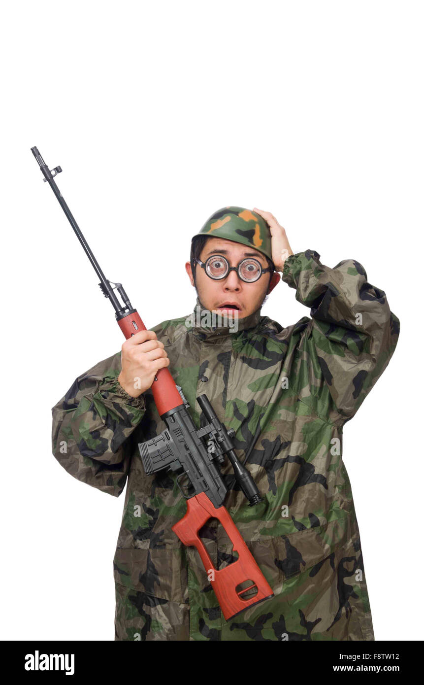 Military man with a gun isolated on white Stock Photo - Alamy