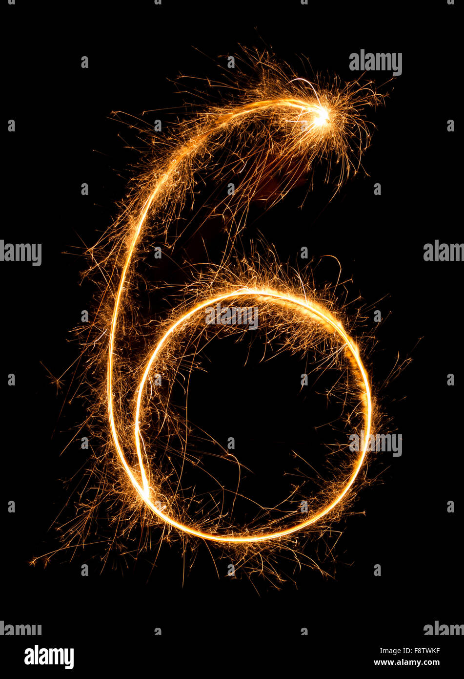 6.Digit six made of firework sparklers at night background Stock Photo ...