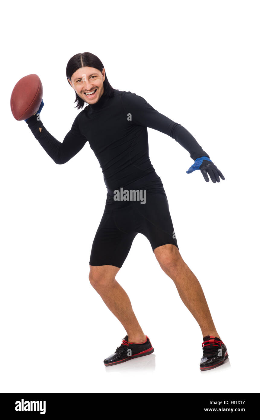 Man playing american football isolated on white Stock Photo - Alamy