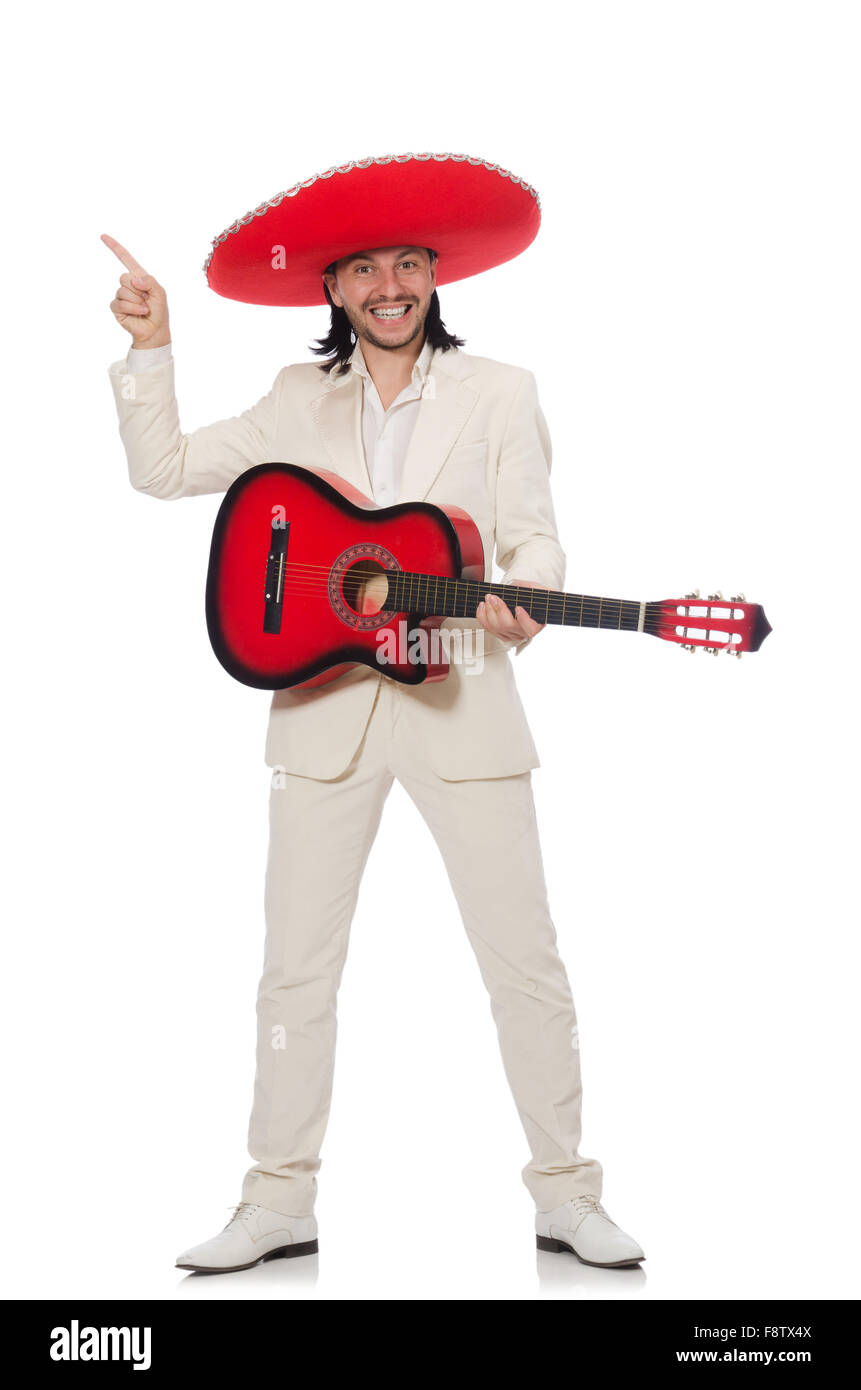 Mexican guitar player isolated on white Stock Photo - Alamy