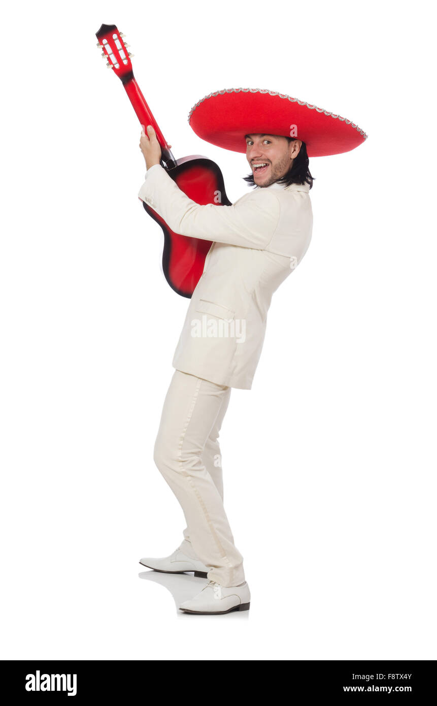 Mexican guitar player isolated on white Stock Photo - Alamy