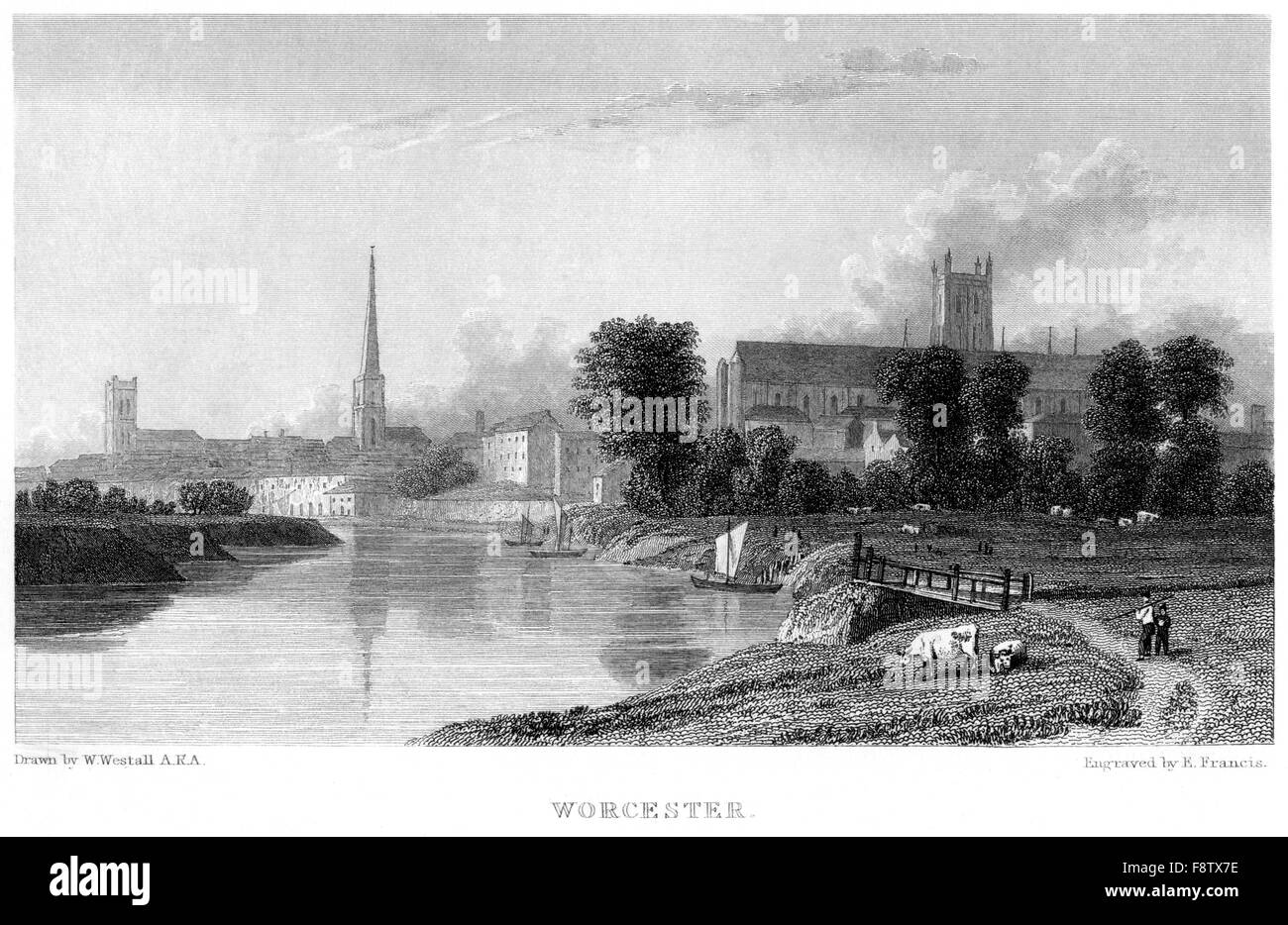 Engraving of Worcester scanned at high resolution from a book printed ...