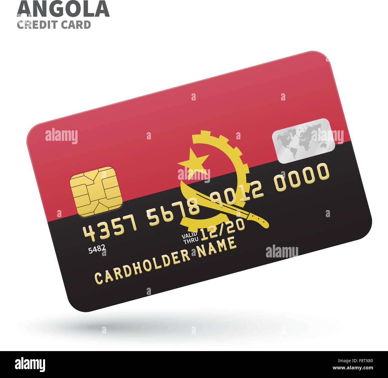 Credit card with Angola flag background for bank, presentations and ...