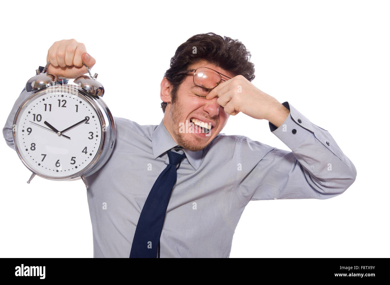 Young businessman with clock isolated on white Stock Photo - Alamy
