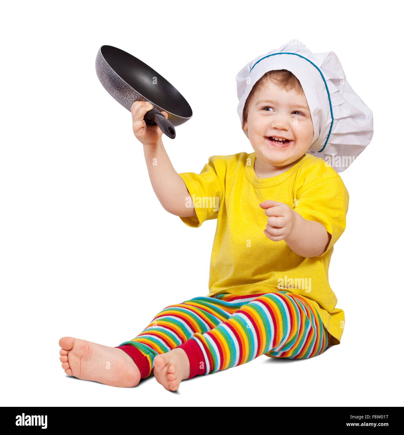 Baby cook with griddle. Isolated over white background with shade Stock ...