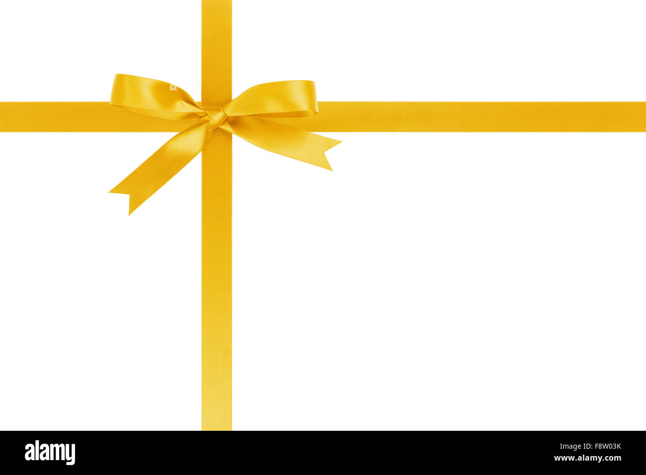 yellow ribbon cross with bow for packaging with tails isolated on white ...