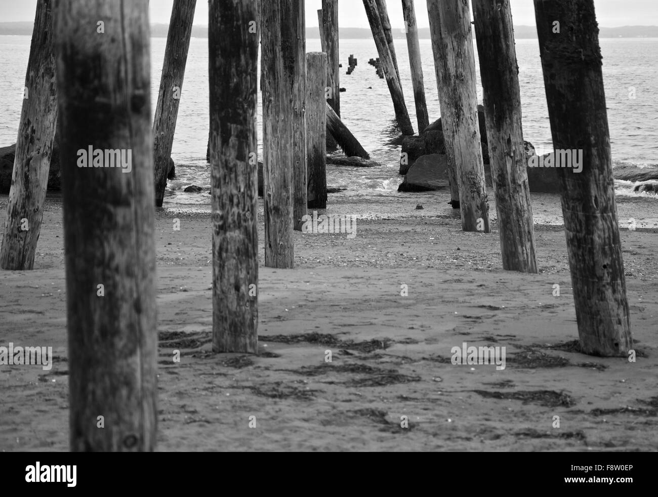 Ocean Pier Ruins BW Stock Photo - Alamy