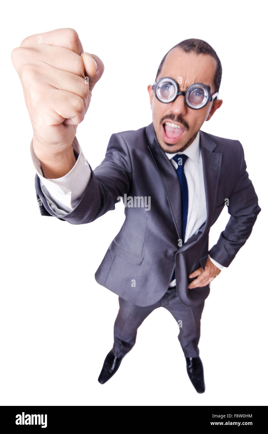 Funny nerd businessman isolated on white Stock Photo - Alamy