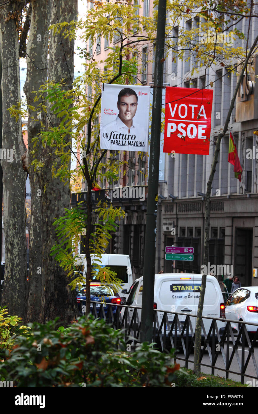 Madrid, Spain 11th December 2015: A campaign banner for Pedro Sanchez ...