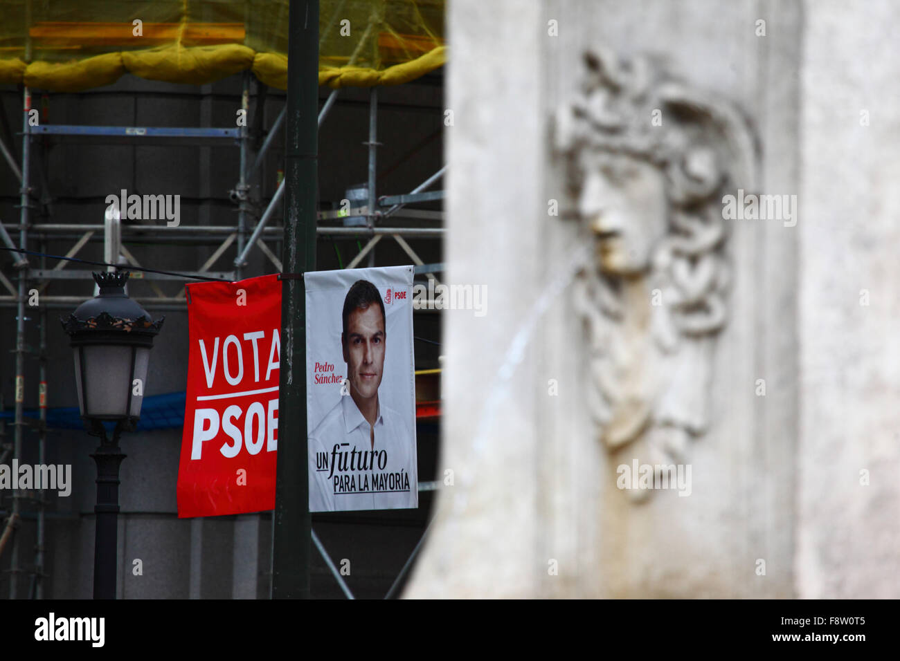 Madrid, Spain 11th December 2015: A campaign banner for Pedro Sanchez ...