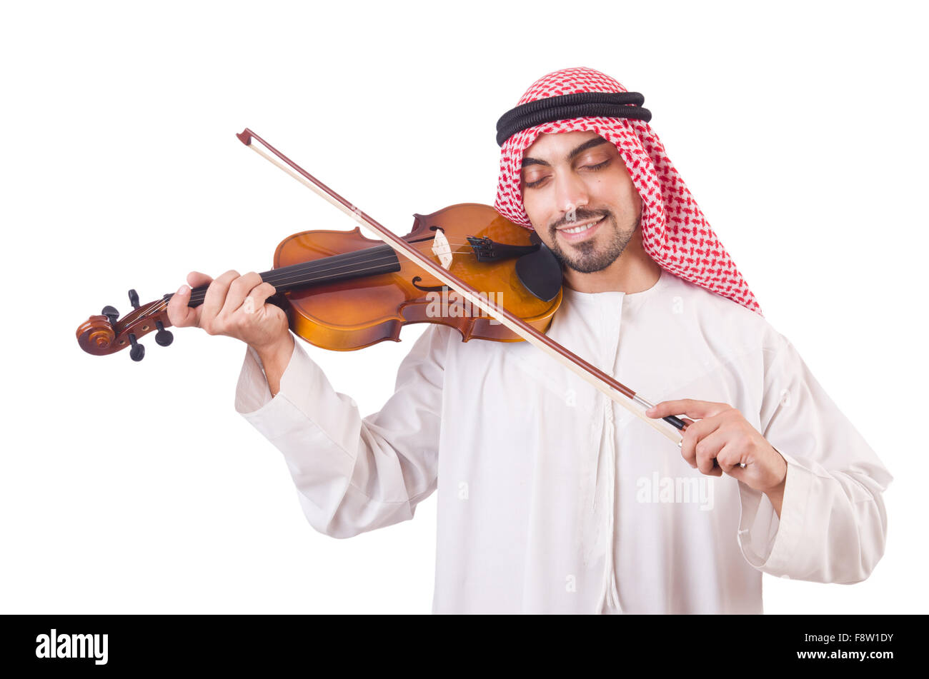 Arab man playing music on white Stock Photo - Alamy