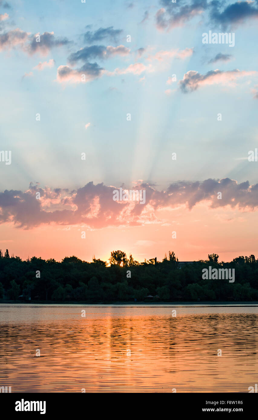 beautiful sunrise on the river. Summer landscape Stock Photo - Alamy