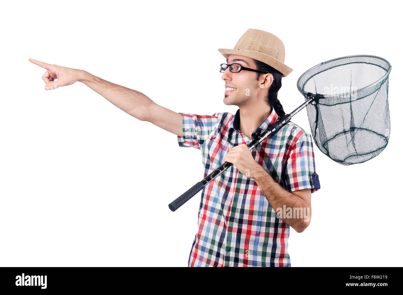 Gardener with net isolated on white Stock Photo - Alamy