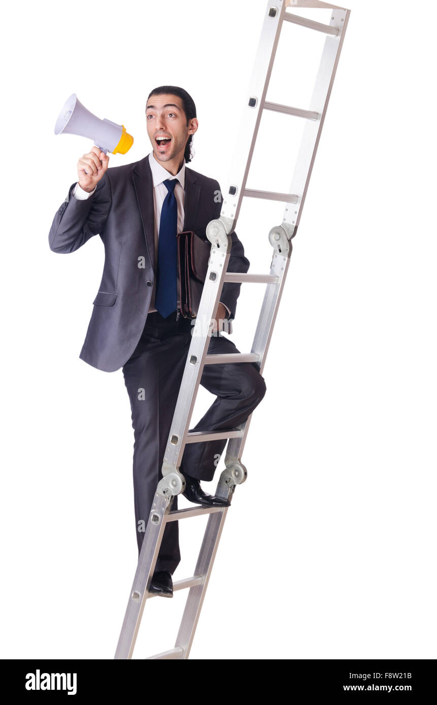 Businessman climbing the ladder isolated on white Stock Photo - Alamy