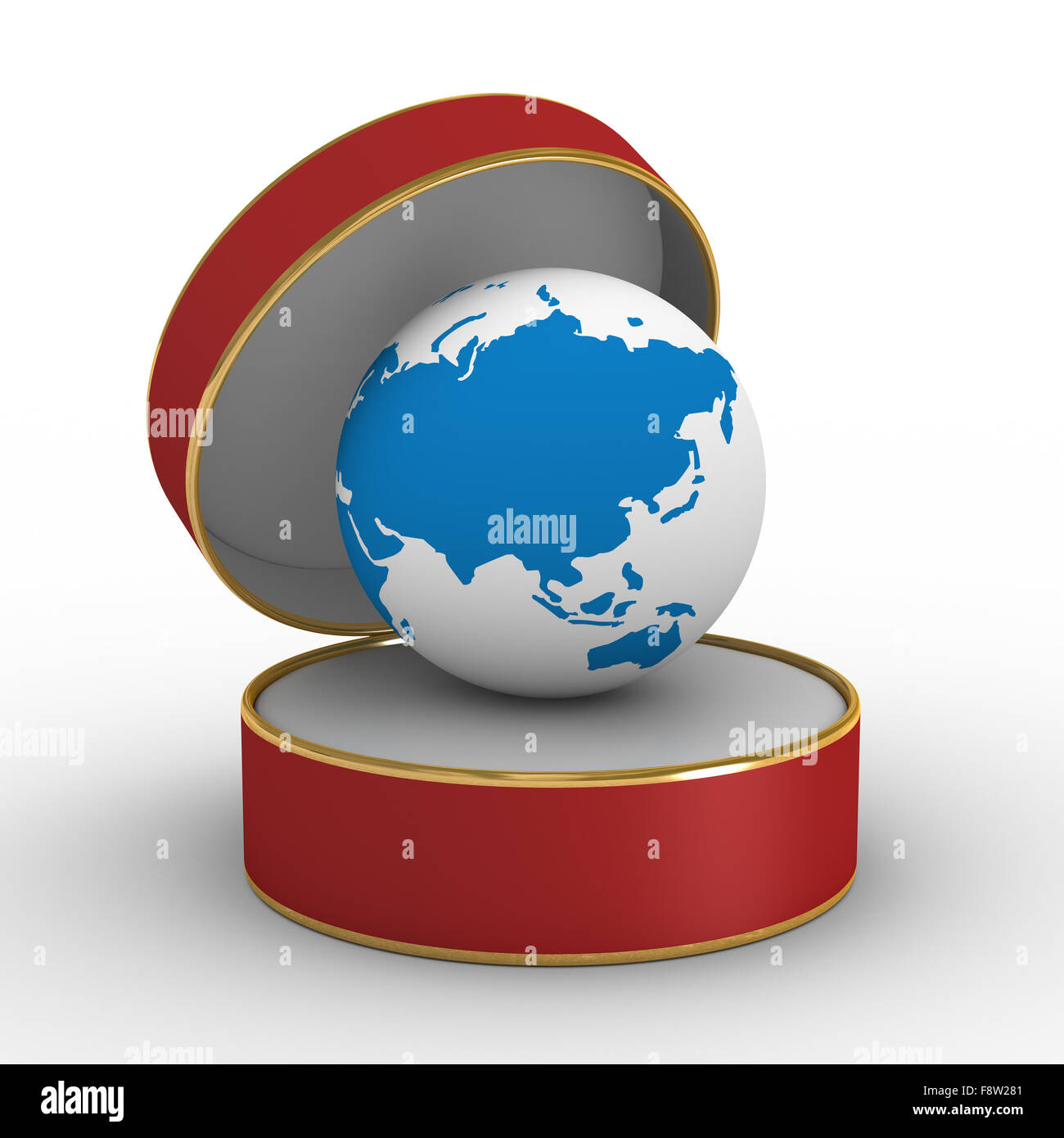 Red gift box with globe. Isolated 3D image Stock Photo - Alamy